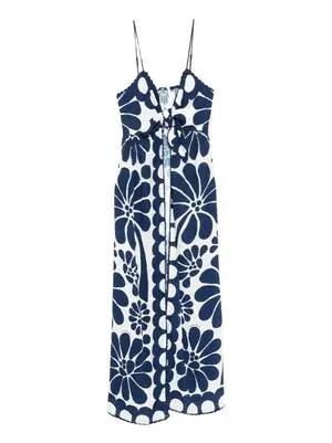 Farm Rio Floral Tie Front Maxi Dress - Blue