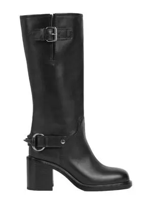 GUCCI Gucci Black Leather Mid-Heel Boots With Silver-Toned Hardware