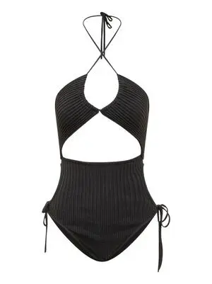 ANDREĀDAMO Halter Neck Cut Out Jumpsuit - Black