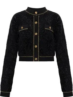 Versace Textured Buttoned Cardigan - Black
