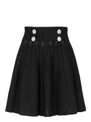 Balmain High-waist Pleated Skater Skirt With Horn-shaped Button Detail - Black
