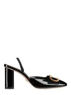 Dior Patent Leather C & D Logo Slingback Pumps - Black