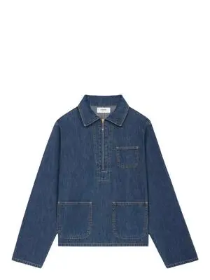 CELINE Celine Quarter Zip Denim Shirt With TRIOMPHE Embroidery