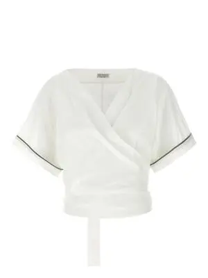 BRUNELLO CUCINELLI Brunello Cucinelli Kimono-Style Poplin Top With Shiny Trim
