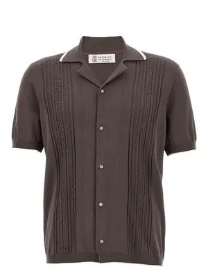 Brunello Cucinelli Short-sleeved Knitted Polo Shirt - Coffee