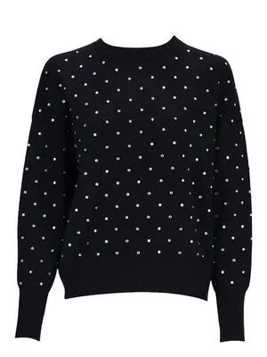 Rabanne Sequined Round Neck Long Sleeve Sweater - Black