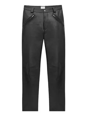 Saint Laurent Belted Grained Leather Trousers - Black