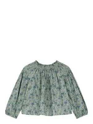 Bonpoint Blandine Smocked Gathered Blouse - Gray