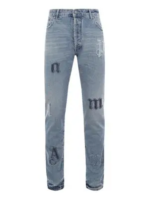 Palm Angels Logo Patch Straight-leg Jeans - Gray
