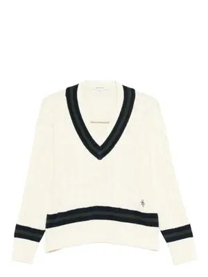 SPORTY  RICH Sporty & Rich V-neck Striped Knitwear - Ecru