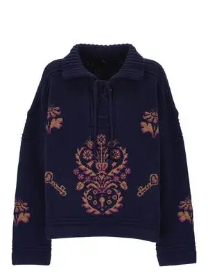 Etro Lace-up Embroidered Sweater - Black