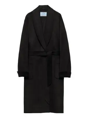 Prada Belted Long Coat - Black