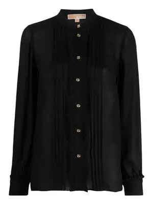 Michael Kors Pleated Ruffle Buttoned Shirt - Black