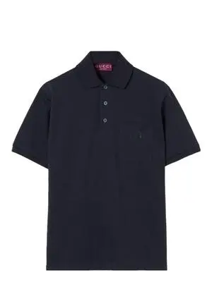 Gucci Embroidery Piquet Polo Shirt - Dark Blue