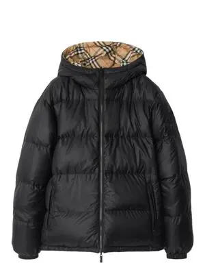 Burberry Reversible Hooded Puffer Jacket With Equestrian Knight Design - Sand Beige