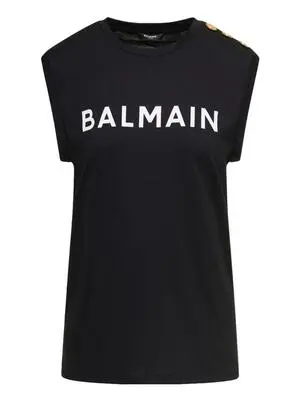 Balmain Sleeveless Logo Printed Tank Top - Black