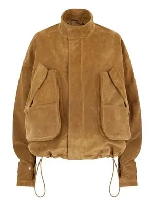 Attico Attico Stand-Up Collar Suede Jacket Sandy