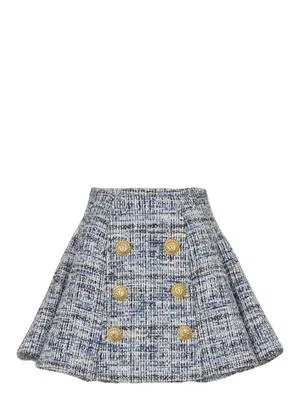 Balmain Button Detailed Tweed Skirt - Blue