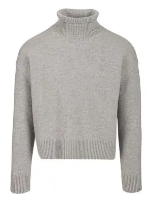 Ami Ribbed Turtleneck Sweater - Gray
