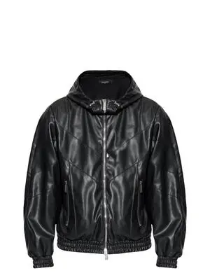Dsquared2 Faux Leather Zipped Hoodie - Black