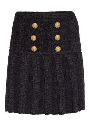 Balmain Pleated Skirt With Decorative Buttons - Black