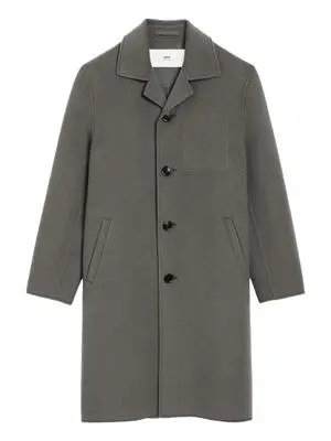 Ami Logo Detailed Single Breasted Coat - Grey