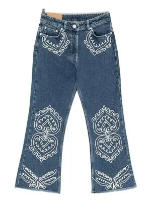 Farm Rio Embroidered Fringed Jeans - Blue