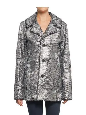 Saint Laurent Metal Effect Fur Coat - Gray
