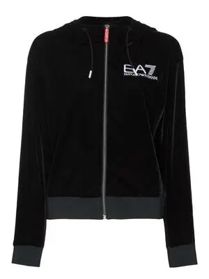 EA7 Velour Track Jacket With Logo - Black