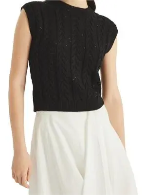 BRUNELLO CUCINELLI Brunello Cucinelli Sleeveless Double Cable Vest With Metallic Embellishments