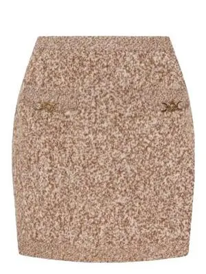 Versace Knitted Mini Skirt With Embellished Pockets - Nude