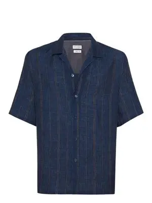 Brunello Cucinelli Easy Fit Striped Shirt - Navy Blue