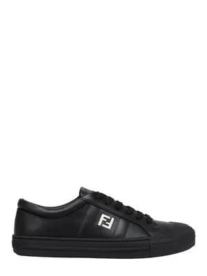 Fendi Palladium Finished Metal Ff Domino Low-top Sneakers - Black