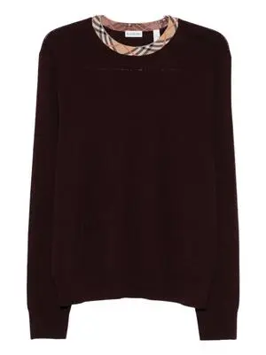 Burberry Crew Neck Knitted Jumper With Check Detail - Black