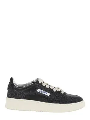 AUTRY Medalist Leather Sneakers With Glitter Accents - Black