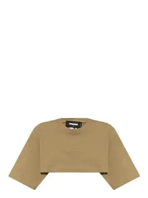 Dsquared2 Logo Embossed Cropped T-shirt - Beige