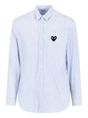 Play Comme Des Garcon Striped Shirt With Heart Patch - Blue