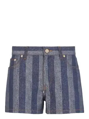 Fendi Logo Embroidered Striped Denim Shorts - Blue