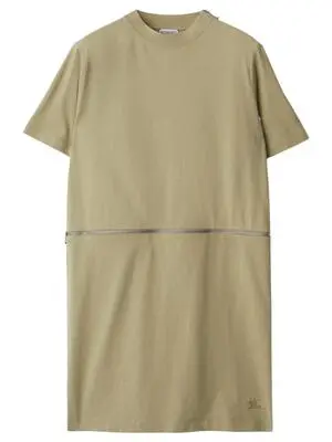 Burberry Logo Embroidered Cotton Dress - Nude