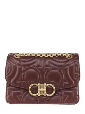 FERRAGAMO Large Gancini Embossed Shoulder Bag - Red