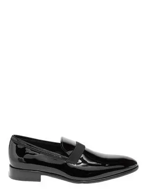FERRAGAMO Patent Loafers With Logo Detail - Black