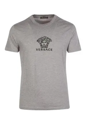 Versace Logo Logo T-shirt With Round Neck - Gray