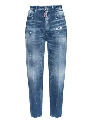 Dsquared2 Distressed Paint Splatter Tapered Leg Jeans - Blue