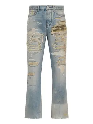 Amiri Distressed Boot Cut Jeans - Mist Indigo