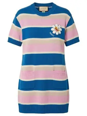 Gucci Striped Knit Dress With Appliqu - Blue