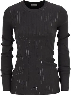 Brunello Cucinelli Long Sleeve Embroidered T-shirt - Black