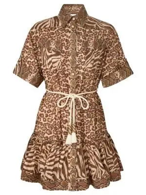 Zimmermann Wanderlust Lantern Spliced Printed Mini Dress - Brown