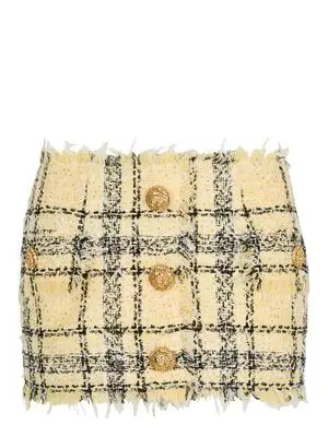 Balmain Glitter Tweed Mini Skirt With Lion Head Buttons - Yellow