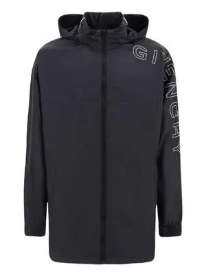 Givenchy Logo Embroidered Hooded Zip-up Jacket - Black
