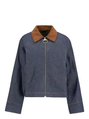Barbour Zip Up Denim Jacket With Spread Collar - Indigo
